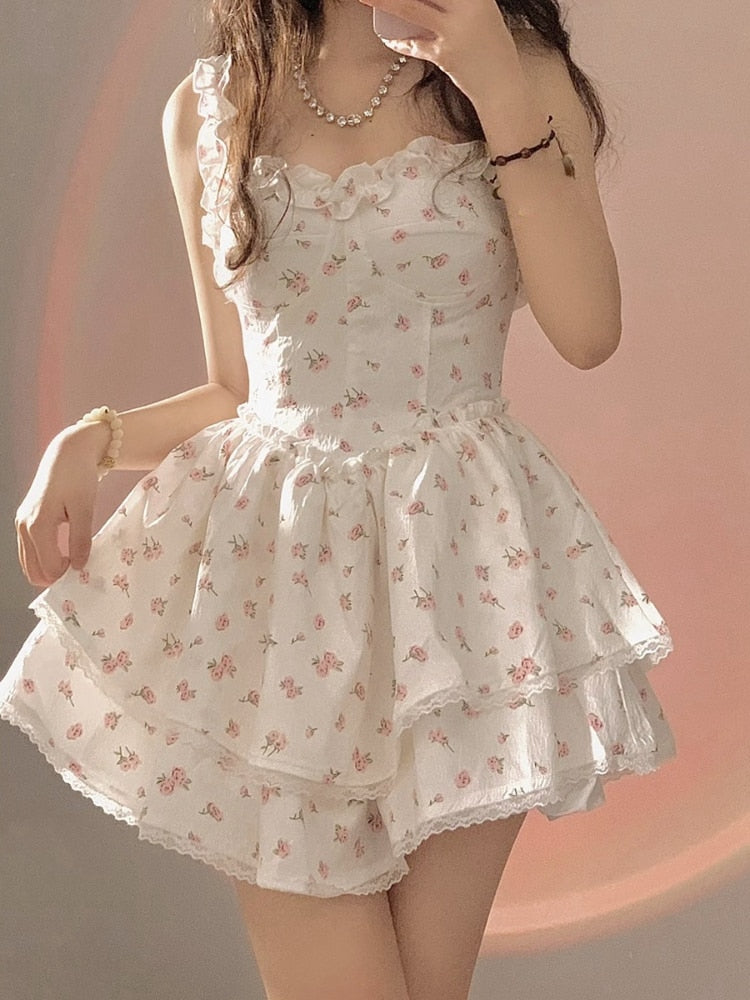 Aesthetic Coquette Dollette Floral Corset Dress – The Kawaii Factory