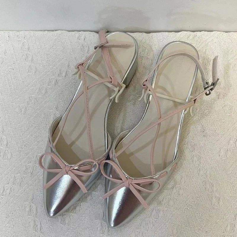 Womens Coquette Aesthetic Pointed Silver Block Heel Sandals – The ...