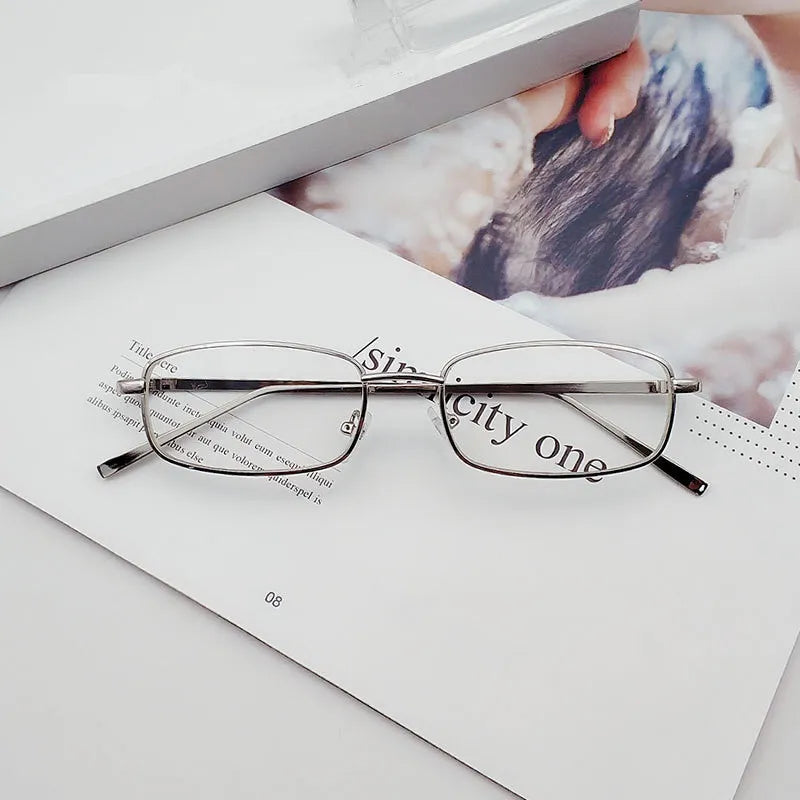 Womens Office Siren Rectangle Thin Metal Frame Glasses – The Kawaii Factory