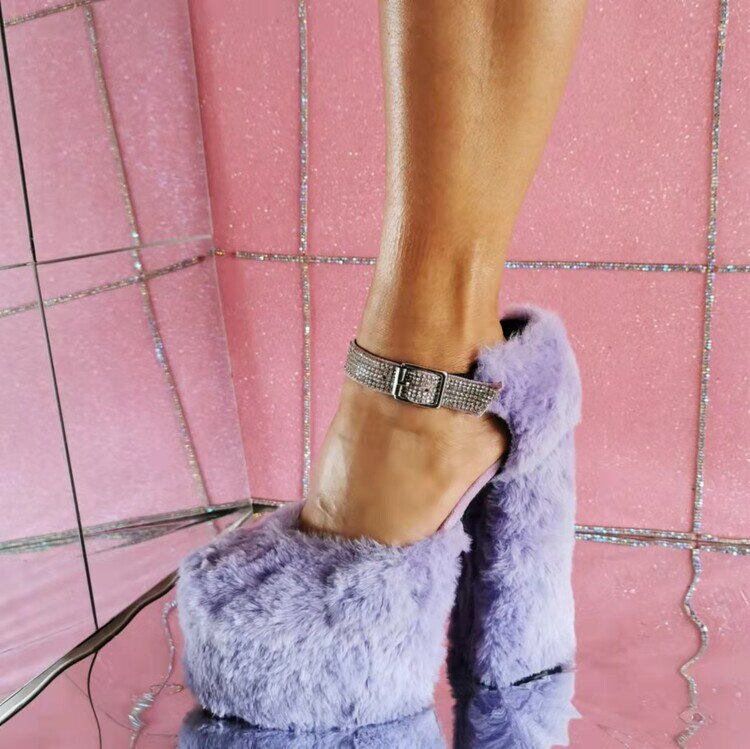 Big Size Kawaii Aesthetic Lavender Purple Hot Pink Fur Platform Mary J ...
