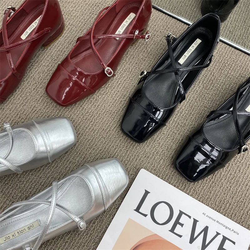 Coquette Aesthetic Womens Square Toe Low Heel Ballet Flats – The Kawaii ...