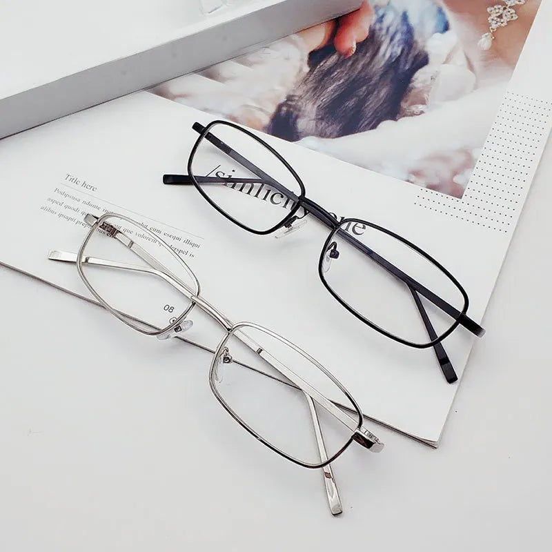 Womens Office Siren Rectangle Thin Metal Frame Glasses – The Kawaii Factory