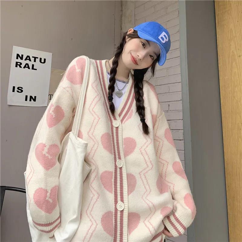 Harajuku Japanese Fashion Oversized Broken Heart Knit Cardigan – The ...