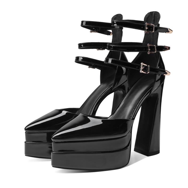 Womens Aesthetic Platform Shoes Patent Leather Pointed Toe Heels – The ...