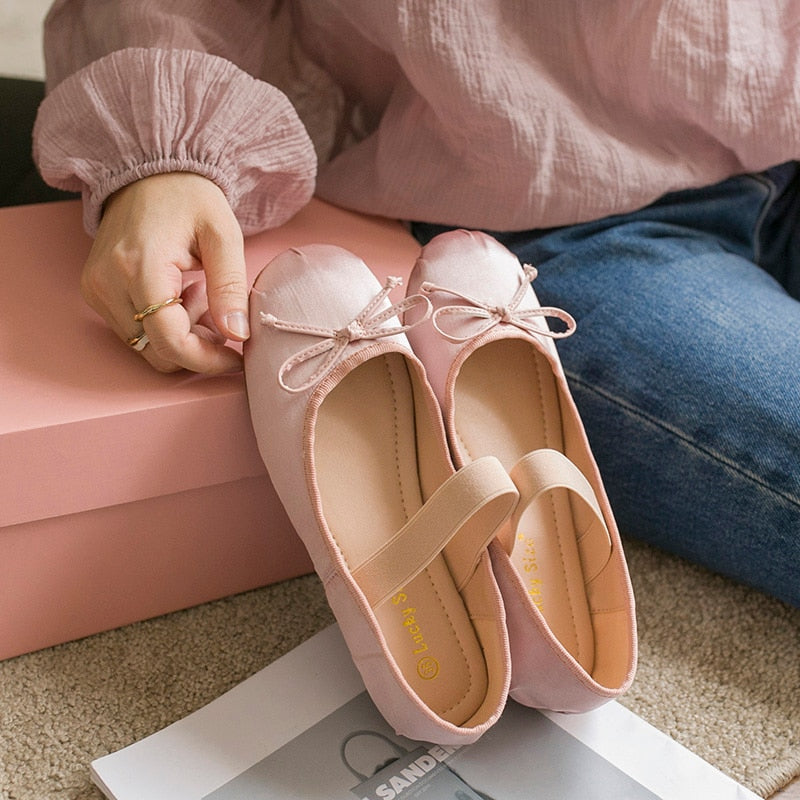 Balletcore Elastic Band Satin Ballet Flats – The Kawaii Factory