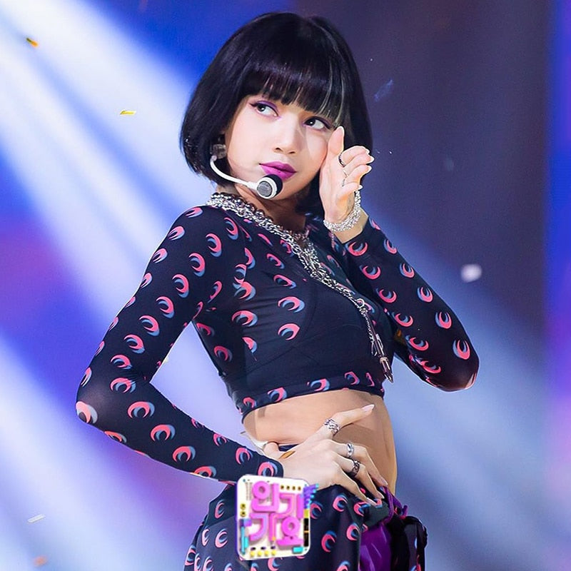 Blackpink Lisa Outfits Black Moon Print Shirt – The Kawaii Factory